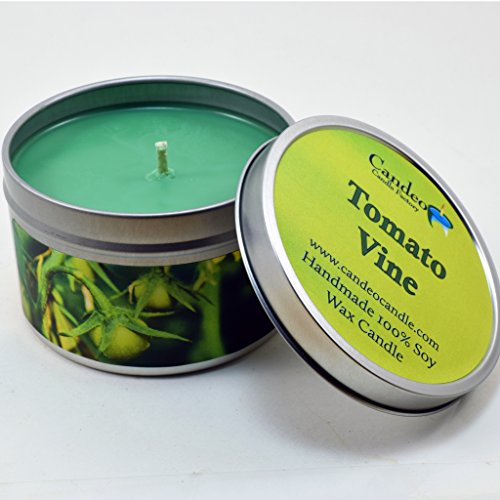 Soy Candle -Large Travel Tins, 6oz - Highly Scented - Made with Soy Wax - Handmade in The USA - Candeo Candle (Tomato Vine)