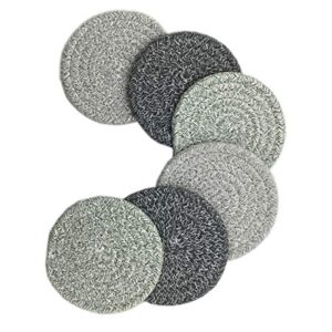 yygmss coasters for drinks handmade braided drink coasters woven coasters super water absorbent heat insulation sets of 6 4.3inches round (dark grey+light grey+green)