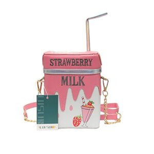 LUI SUI Cute Strawberry Milk Box Cross Body Purse Bag Cellphone Shoulder Bags Card Holder Wallet Purse