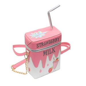 LUI SUI Cute Strawberry Milk Box Cross Body Purse Bag Cellphone Shoulder Bags Card Holder Wallet Purse