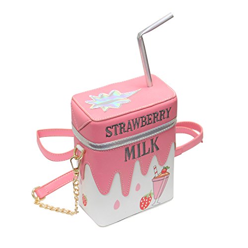 LUI SUI Cute Strawberry Milk Box Cross Body Purse Bag Cellphone Shoulder Bags Card Holder Wallet Purse