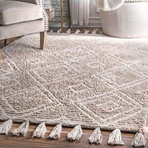 nuloom layla moroccan diamond tassel wool area rug, 7′ 6″ x 9′ 6″, tan