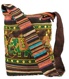 patchwork brown cotton hobo crossbody shoulder bag hipster boho sling messenger school casual