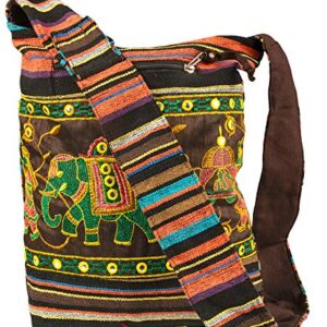 Patchwork Brown Cotton Hobo Crossbody Shoulder Bag Hipster Boho Sling Messenger School Casual