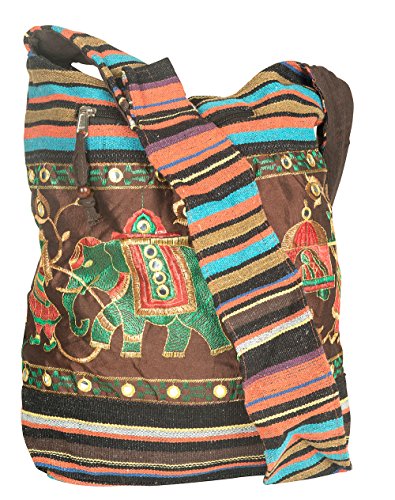 Patchwork Brown Cotton Hobo Crossbody Shoulder Bag Hipster Boho Sling Messenger School Casual