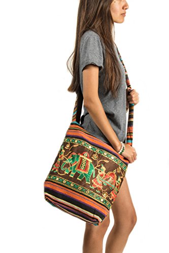 Patchwork Brown Cotton Hobo Crossbody Shoulder Bag Hipster Boho Sling Messenger School Casual