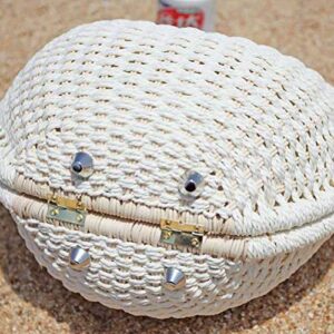 TENDYCOCO Top Handle Satchel Straw Handbag Rattan Shell Shape for Women (White)