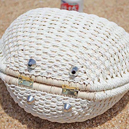 TENDYCOCO Top Handle Satchel Straw Handbag Rattan Shell Shape for Women (White)