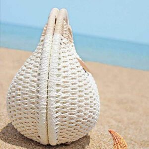 TENDYCOCO Top Handle Satchel Straw Handbag Rattan Shell Shape for Women (White)