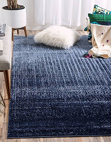 Unique Loom Del Mar Collection Area Rug-Transitional Inspired with Modern Contemporary Design, Rectangular 5' 1" x 8' 0", Blue/Navy Blue