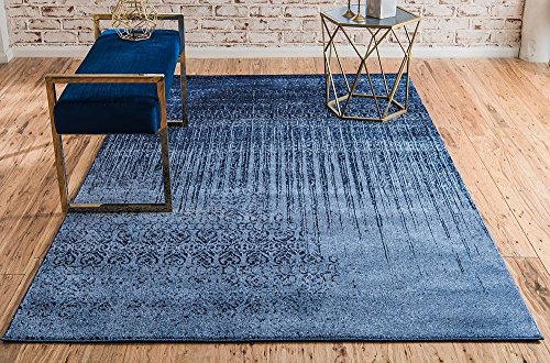 Unique Loom Del Mar Collection Area Rug-Transitional Inspired with Modern Contemporary Design, Rectangular 5' 1" x 8' 0", Blue/Navy Blue