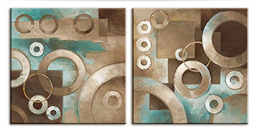 Decor Well Modern Abstract Teal and Brown Canvas Art Modern Prints Stretched for Home Decor