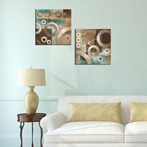 Decor Well Modern Abstract Teal and Brown Canvas Art Modern Prints Stretched for Home Decor