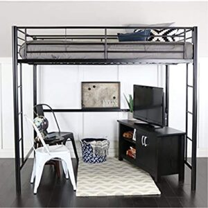 Walker Edison Timothee Urban Industrial Metal Double over Loft Bunk Bed, Full Loft, Black