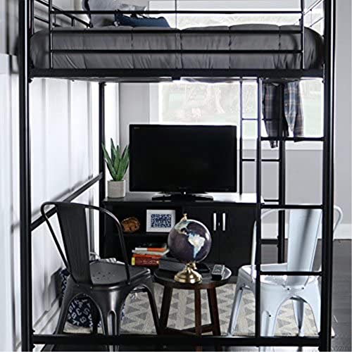 Walker Edison Timothee Urban Industrial Metal Double over Loft Bunk Bed, Full Loft, Black