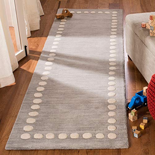 SAFAVIEH Kids Collection 5' x 8' Pink SFK802U Handmade Polka Dot Border Wool Area Rug