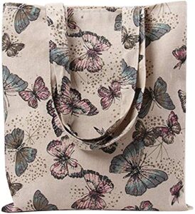 caixia women’s cotton butterfly print canvas tote shopping bag light brown