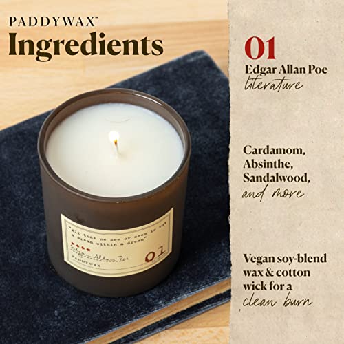 Paddywax Candles Library Collection Edgar Allan Poe Soy Wax Candle, 6.5-Ounce (Cardamom, Absinthe, Sandalwood)