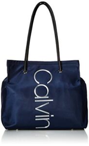 calvin klein mallory nylon north/south vertical branding tote, navy