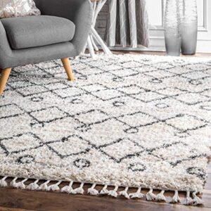 nuloom roseanne transitional shag area rug, 4′ x 6′, ivory