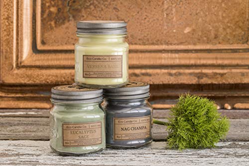 Eco Candle Co. Mason Jar Candle, Naked, 8 oz. - Unscented - 100% Soy Wax, No Lead, Kraft Label & Antiqued Pewter Lid, Hand Poured, Phthalate Free, Made from Midwest Grown Soybeans, All Natural Wicks