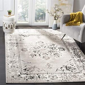 SAFAVIEH Skyler Collection 3' x 5' Grey/Ivory SKY169K Distressed Medallion Non-Shedding Living Room Bedroom Accent Rug