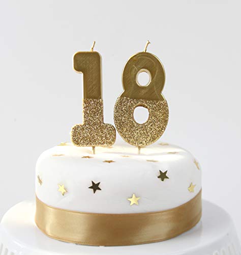 Gold Glitter Number 1 Birthday Candle| Premium Quality Cake Topper Decoration | Pretty, Sparkly For Kids, Adults, Teenagers, 1st Birthday Party, 18th, 21st, Anniversary, Milestone Age