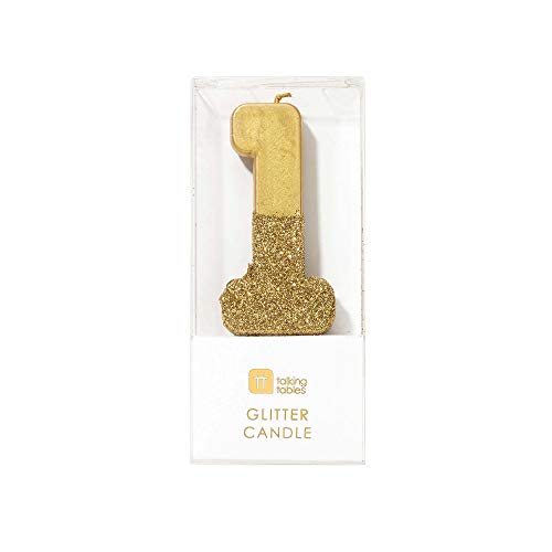 Gold Glitter Number 1 Birthday Candle| Premium Quality Cake Topper Decoration | Pretty, Sparkly For Kids, Adults, Teenagers, 1st Birthday Party, 18th, 21st, Anniversary, Milestone Age