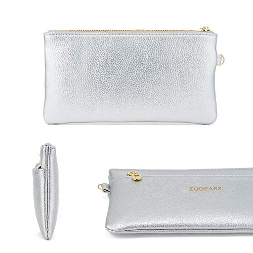 ZOOEASS Women Vegan Leather Wristlets Bag, Clutch Organizer Wallets Purses for iPhone (Silver)