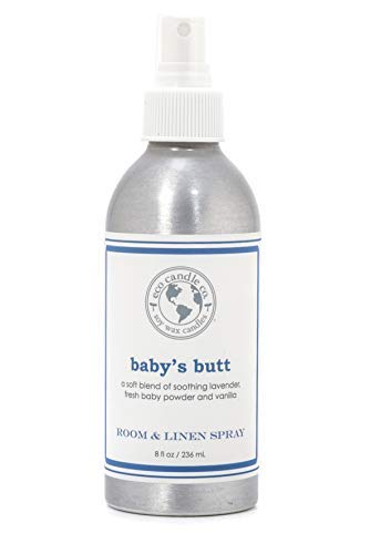 Eco Candle Co. Room & Linen Spray, Baby's Butt, 8 oz. - Scents of Lavender, Baby Powder, & Vanilla - Recycled Aluminum Bottle, No Propellents, Pump Top, All Natural Ingredients