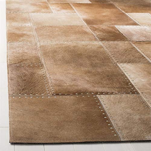 SAFAVIEH Studio Leather Collection 3' x 5' Beige STL174B Handmade Mid-Century Modern Leather Area Rug