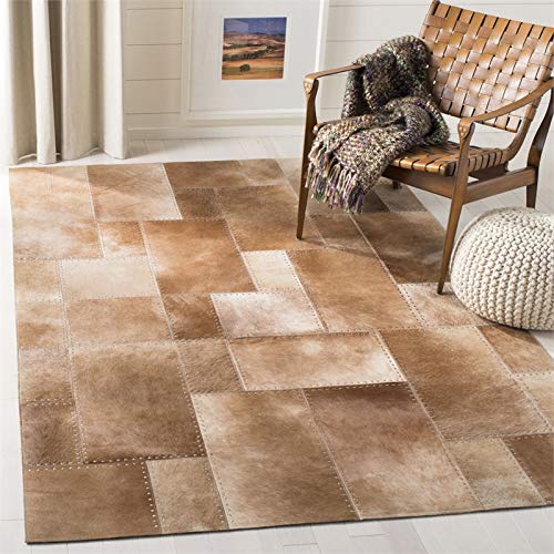 SAFAVIEH Studio Leather Collection 3' x 5' Beige STL174B Handmade Mid-Century Modern Leather Area Rug