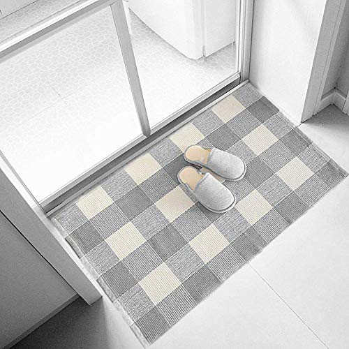 Ukeler Grey Buffalo Plaid Rugs 35.4'' x 23.6'', Durable and Washable Gray and White Rug for Porch/Entry Way/Front Door/Sink