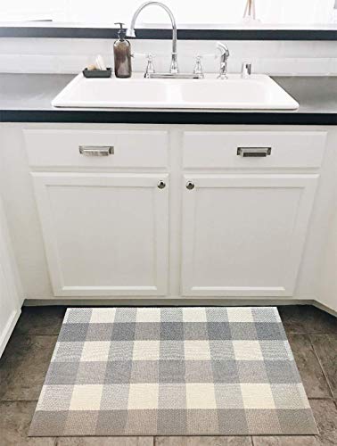 Ukeler Grey Buffalo Plaid Rugs 35.4'' x 23.6'', Durable and Washable Gray and White Rug for Porch/Entry Way/Front Door/Sink