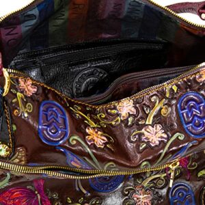 Marino Orlandi Large Tote Purse Hobo Handpainted Butterflies Mahogany Genuine Leather Crossbody Bag with Italian Designer Handbag