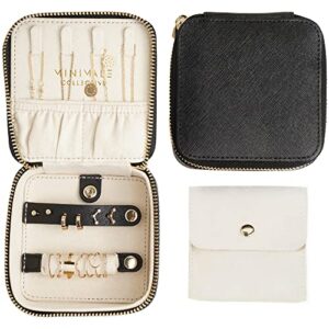 minimale collective travel jewelry case | small jewelry box | genuine leather travel jewelry organizer for necklaces, earrings & rings with detachable pouch for watches & bracelets (black saffiano)