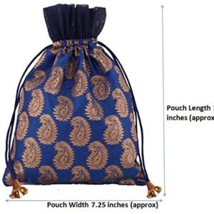 Touchstone Drawstring Bags Traditional Indian Handcrafted in Paisley Pattern Brocade fabric. Perfect for Gifts Jewelry Weddings Sweet Distribution Set of 9 Vibrant Multicolor Pouches Purses Potli.