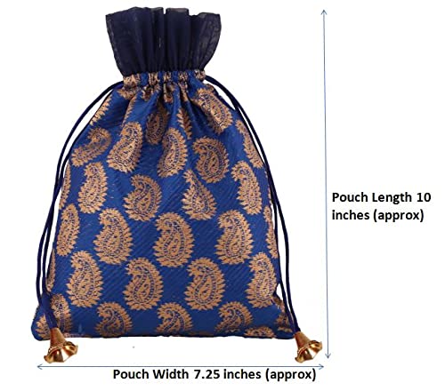 Touchstone Drawstring Bags Traditional Indian Handcrafted in Paisley Pattern Brocade fabric. Perfect for Gifts Jewelry Weddings Sweet Distribution Set of 9 Vibrant Multicolor Pouches Purses Potli.