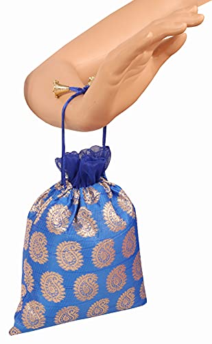 Touchstone Drawstring Bags Traditional Indian Handcrafted in Paisley Pattern Brocade fabric. Perfect for Gifts Jewelry Weddings Sweet Distribution Set of 9 Vibrant Multicolor Pouches Purses Potli.