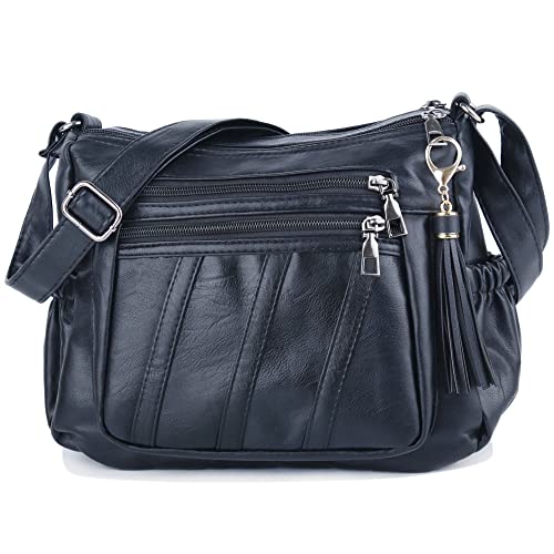 ELDA Crossbody Bag for Women with Tassel Pocketbooks Soft PU Leather Ladies Purses and Handbag Multi Pocket Shoulder Bag