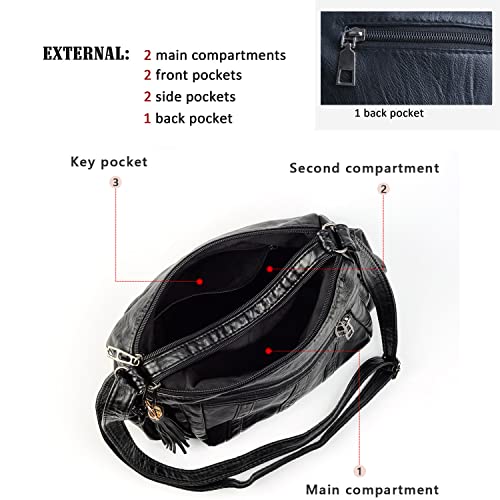 ELDA Crossbody Bag for Women with Tassel Pocketbooks Soft PU Leather Ladies Purses and Handbag Multi Pocket Shoulder Bag