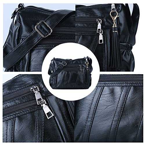 ELDA Crossbody Bag for Women with Tassel Pocketbooks Soft PU Leather Ladies Purses and Handbag Multi Pocket Shoulder Bag