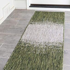 Unique Loom Modern Collection Gradient, Distressed, Vintage, Abstract, Indoor and Outdoor Area Rug, 2 ft x 6 ft, Green/Beige