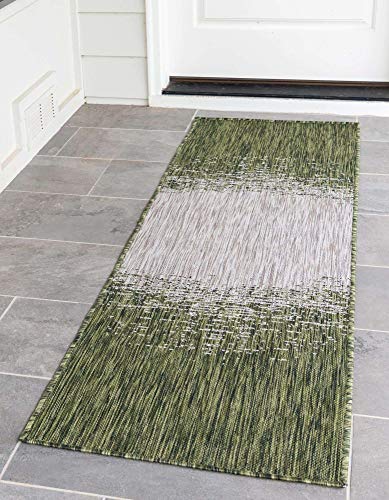 Unique Loom Modern Collection Gradient, Distressed, Vintage, Abstract, Indoor and Outdoor Area Rug, 2 ft x 6 ft, Green/Beige