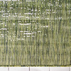 Unique Loom Modern Collection Gradient, Distressed, Vintage, Abstract, Indoor and Outdoor Area Rug, 2 ft x 6 ft, Green/Beige