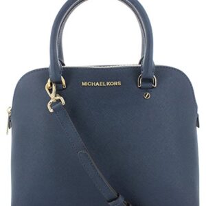 MICHAEL Michael Kors Womens Cindy Leather Signature Satchel Handbag Navy Medium