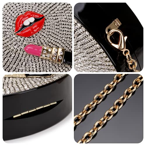 ENJOININ Evening Bags Fashion Clutch for Women Red Lips Rhinestone Purse Wedding Party Handbag Shoulder Chain Bag Purses