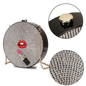 ENJOININ Evening Bags Fashion Clutch for Women Red Lips Rhinestone Purse Wedding Party Handbag Shoulder Chain Bag Purses