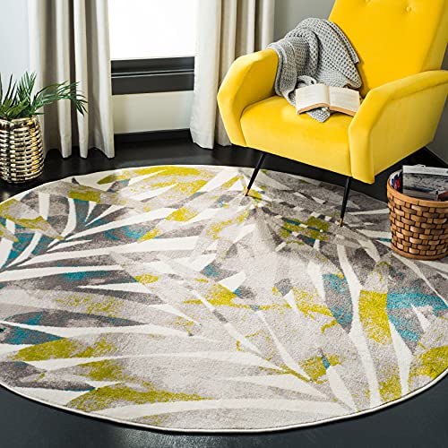 SAFAVIEH Skyler Collection 3' x 5' Grey / Green SKY189G Botanical Distressed Non-Shedding Living Room Bedroom Accent Rug