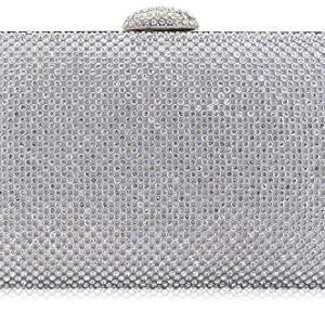 Dexmay Large Rhinestone Crystal Clutch Evening Bag Women Formal Purse for Cocktail Prom Party Silver